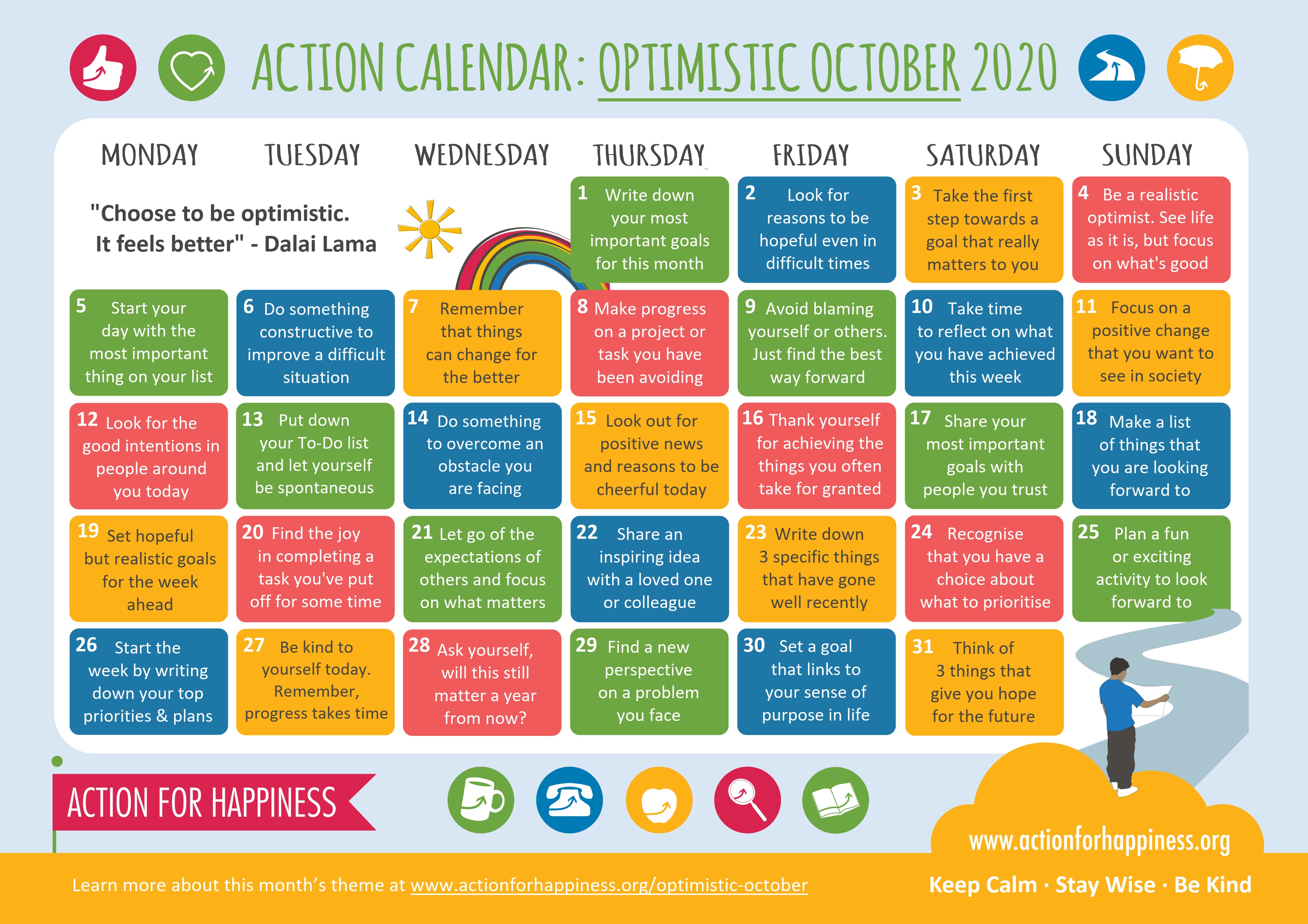 Action for Happiness Calendar – Optimistic October – FHT Blog
